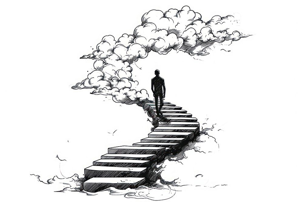 Stairway heaven drawing staircase sketch | Premium Photo Illustration ...