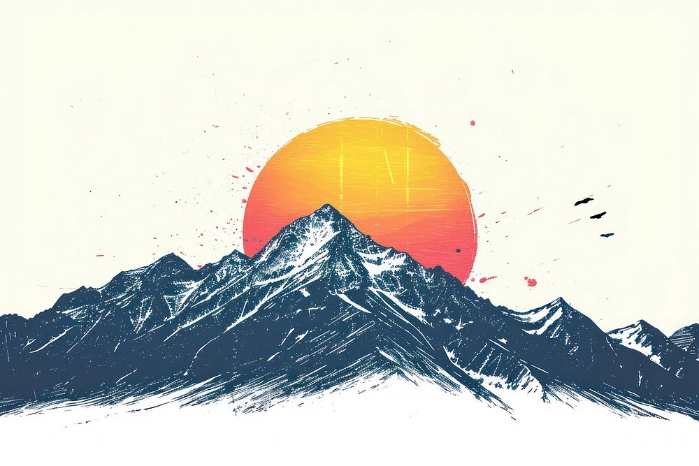 Sunset mountain art outdoors drawing. | Free Photo Illustration - rawpixel
