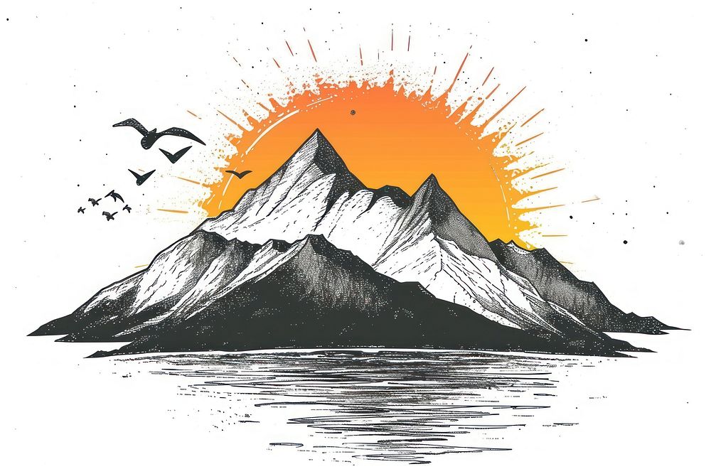 Sunset mountain outdoors drawing nature. | Free Photo Illustration ...