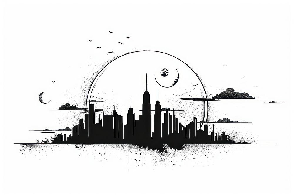 Sunset city drawing sketch line. | Free Photo Illustration - rawpixel