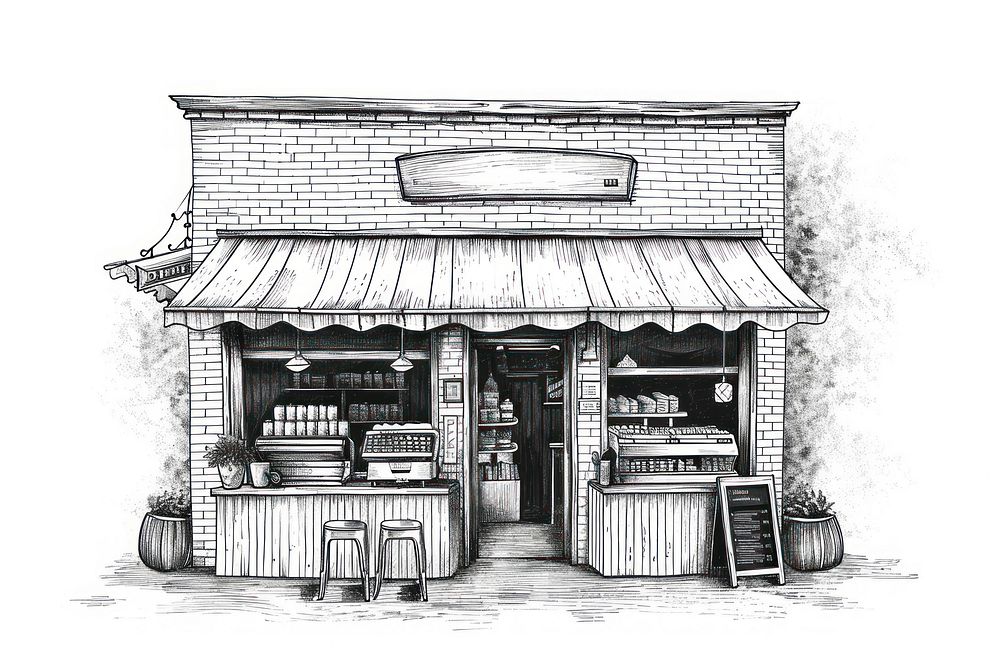 Drawing sketch shop architecture. | Free Photo Illustration - rawpixel