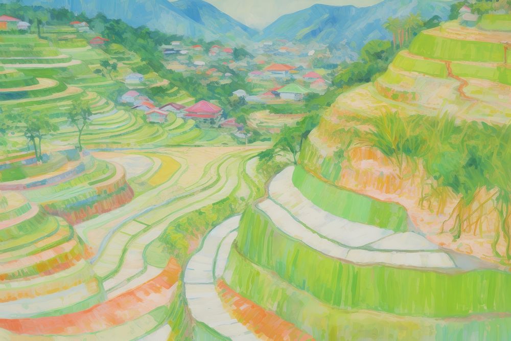 Rice terraces painting landscape outdoors. | Premium Photo Illustration ...