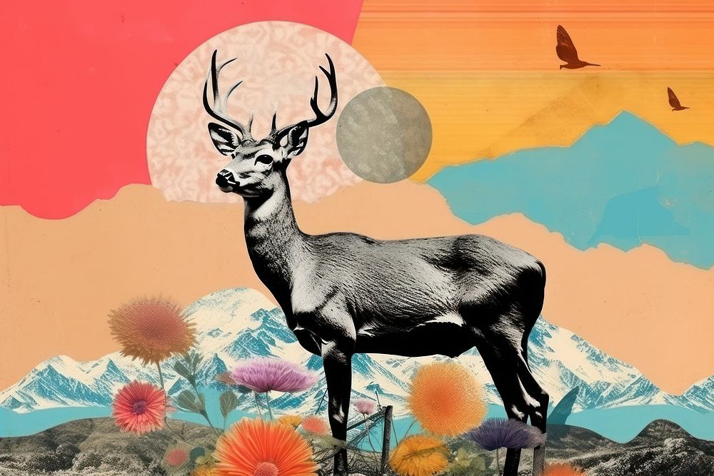 Collage Retro dreamy deer wildlife | Premium Photo Illustration - rawpixel