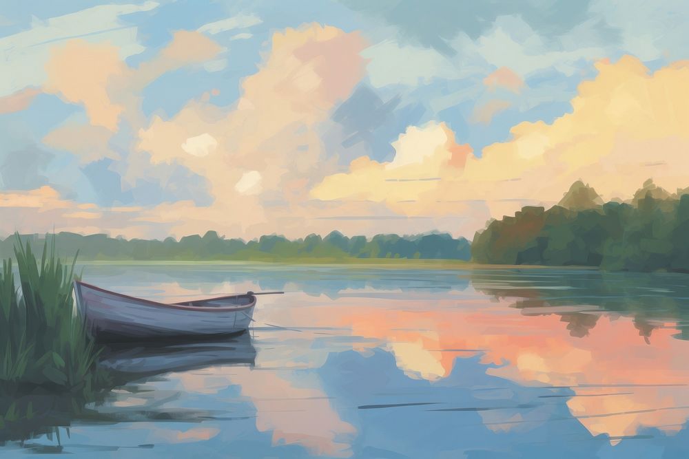 Boat landscape painting outdoors. AI | Premium Photo Illustration ...