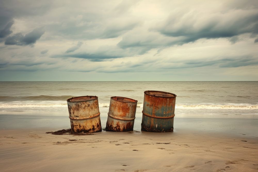 Rusty colorful barrels beach sea | Free Photo - rawpixel