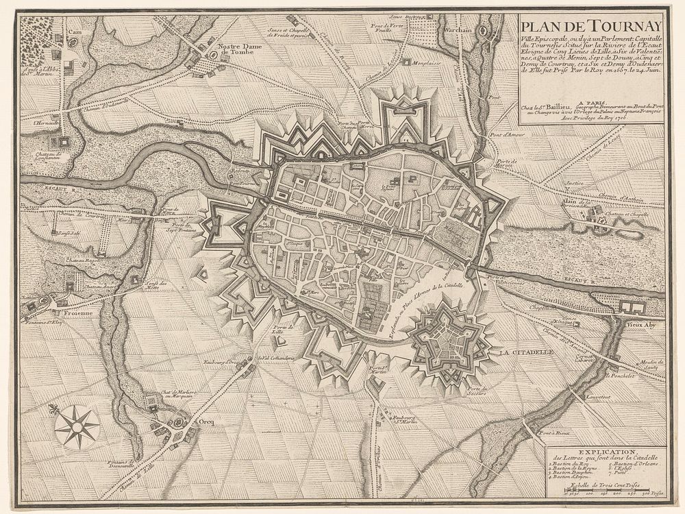 Plattegrond van Doornik (1706) anonymous, | Free Photo Illustration ...