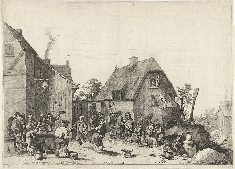 Boerenerf met dansende en drinkende | Free Photo Illustration - rawpixel