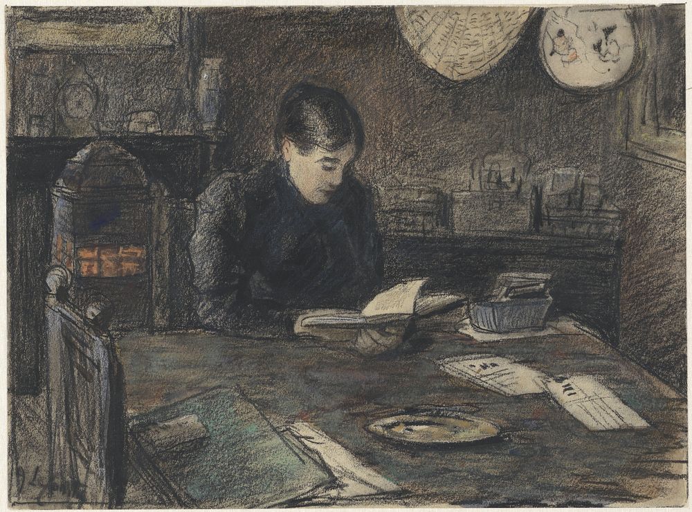 Lezende vrouw aan een tafel | Free Photo Illustration - rawpixel