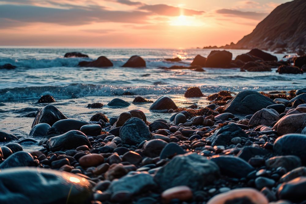 Rocky beach sunset landscape outdoors | Premium Photo - rawpixel