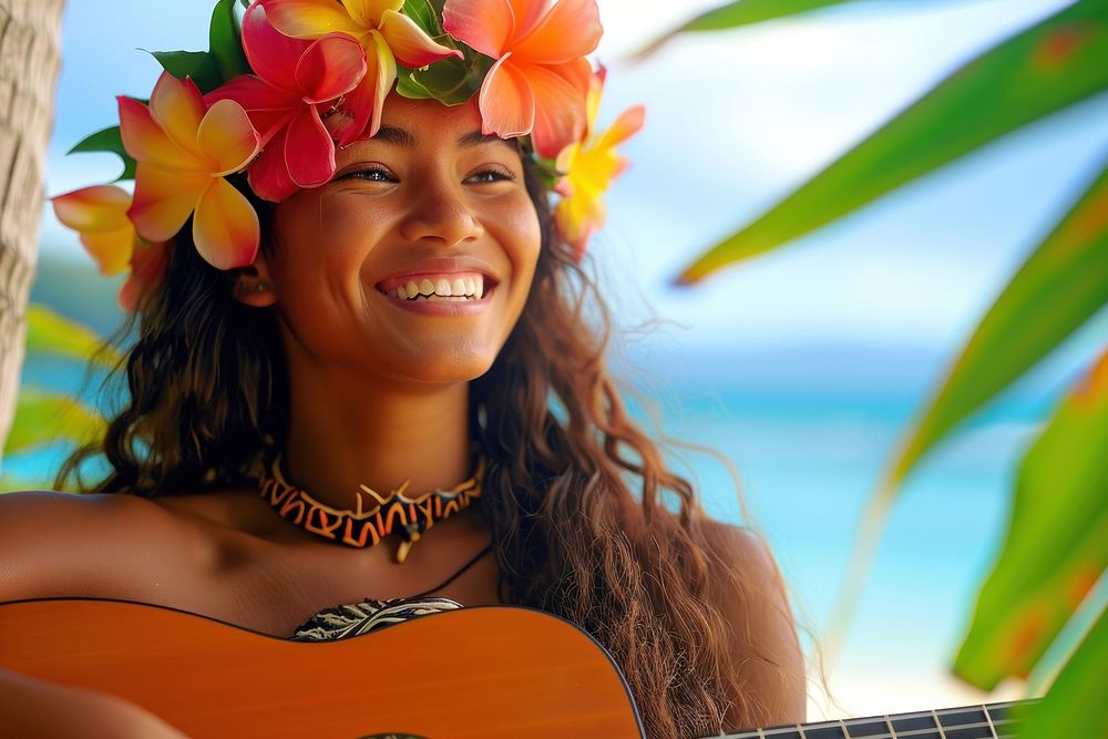 Happy Samoan girl flower portrait | Free Photo - rawpixel
