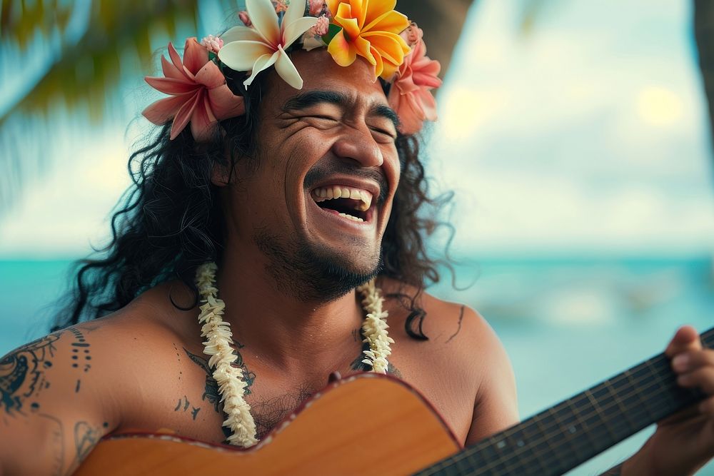 Happy Samoan man flower laughing | Free Photo - rawpixel
