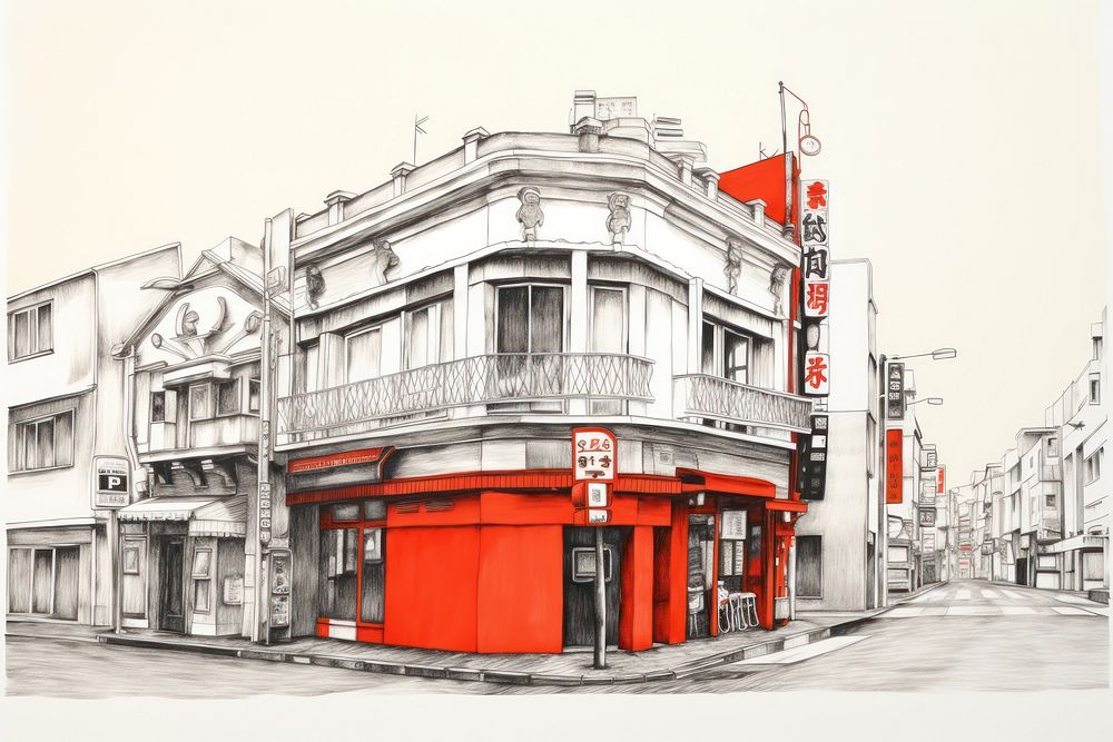 Tokyo city drawing street building | Free Photo Illustration - rawpixel
