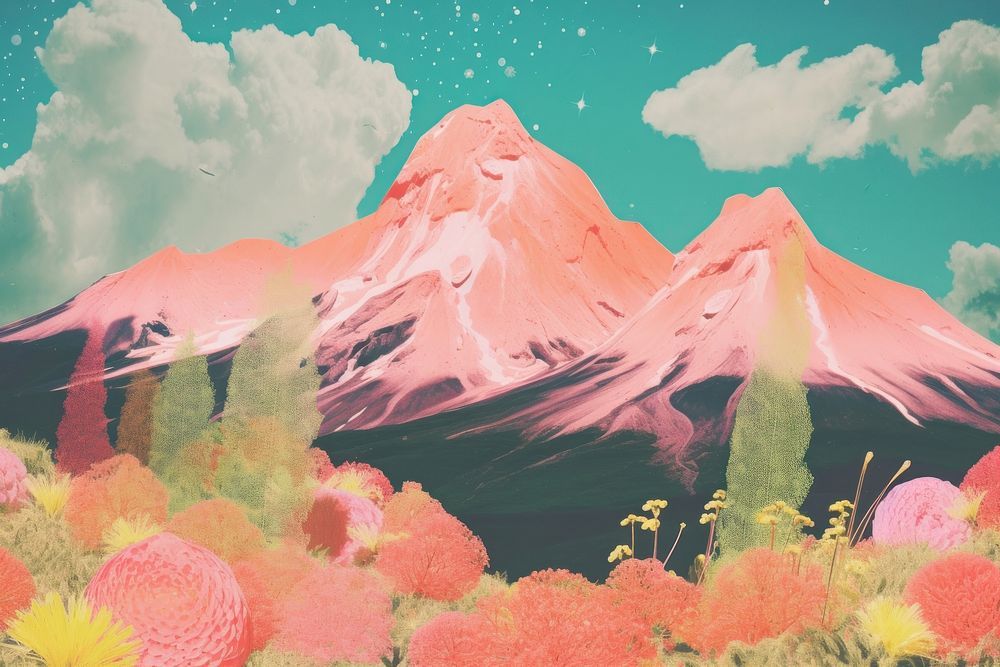 Volcano craft collage art landscape | Free Photo Illustration - rawpixel