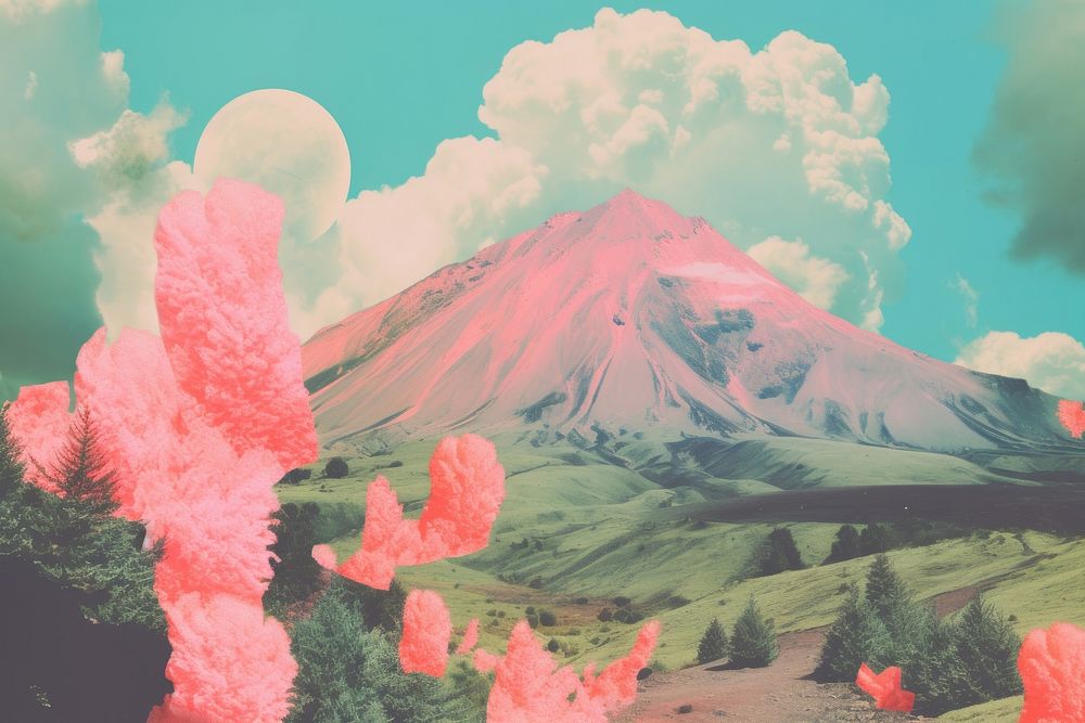 Volcano craft collage mountain outdoors | Premium Photo Illustration ...