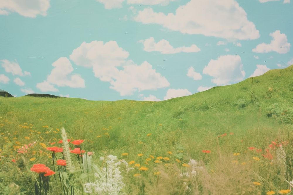 Green grassland craft collage landscape | Premium Photo Illustration ...