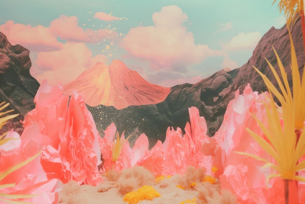 Volcano craft collage landscape mountain | Premium Photo Illustration ...