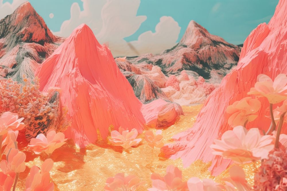 Volcano craft collage backgrounds landscape | Premium Photo ...