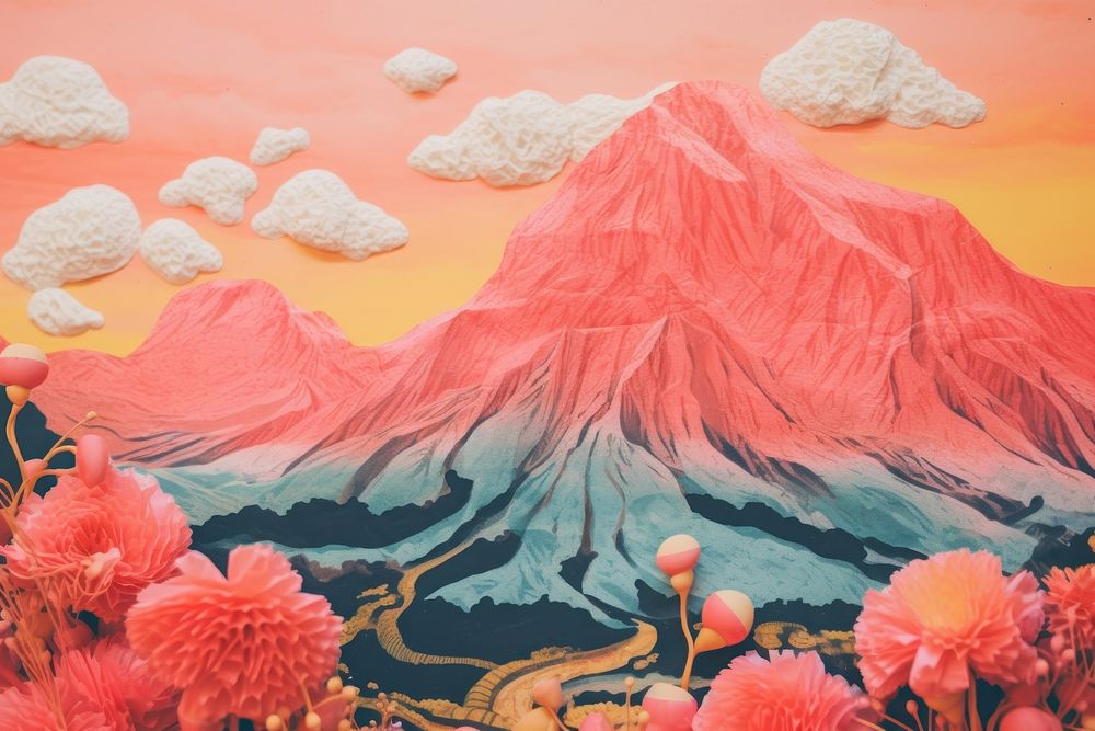 Volcano craft collage art backgrounds | Free Photo Illustration - rawpixel