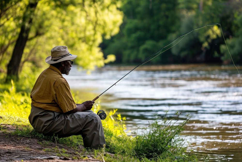 African American fishing recreation outdoors. | Premium Photo - rawpixel