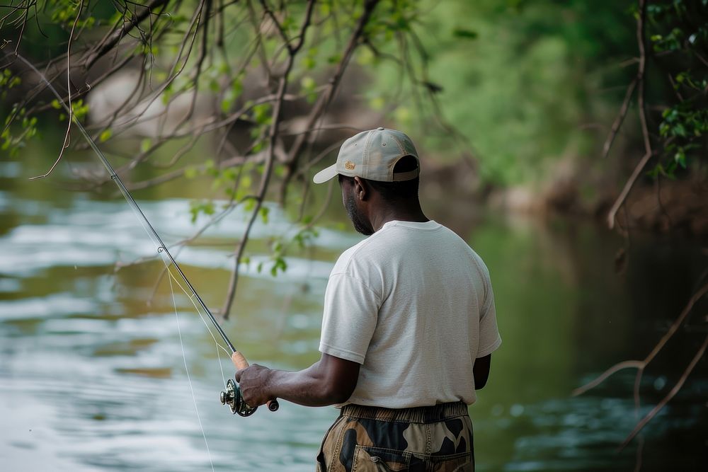 African American fishing recreation outdoors. | Premium Photo - rawpixel