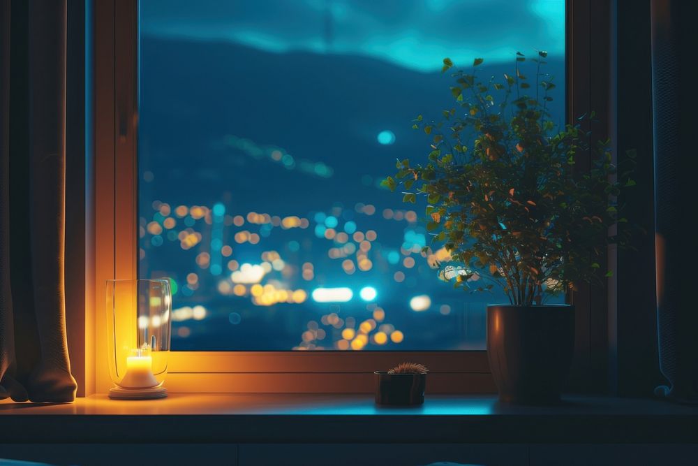 Window see city night windowsill | Premium Photo - rawpixel