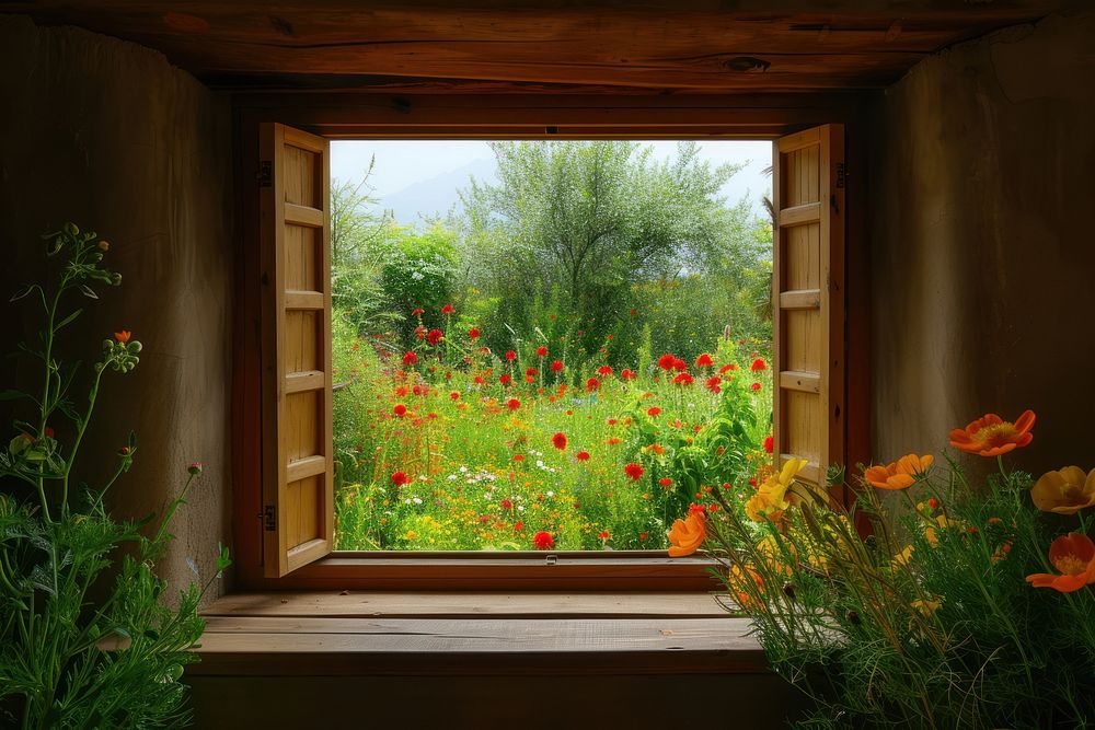Window see flower field plant | Premium Photo - rawpixel