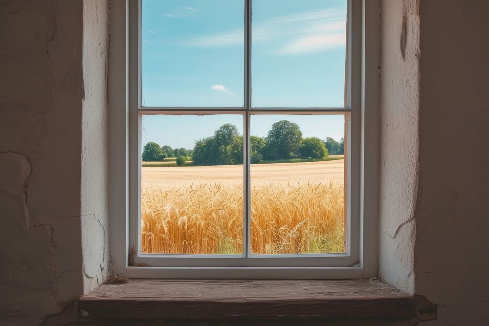 Window see wheat field windowsill | Premium Photo - rawpixel