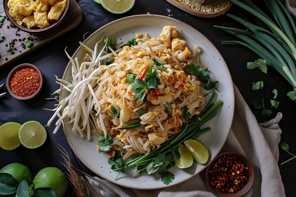 Pad Thai food plate plant. | Free Photo - rawpixel