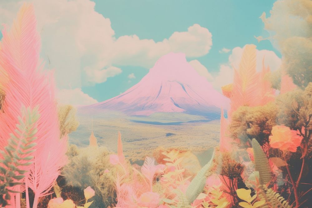 Volcano craft collage landscape outdoors | Premium Photo Illustration ...
