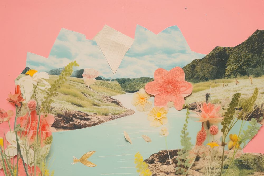 Riverside craft collage art outdoors | Premium Photo Illustration ...