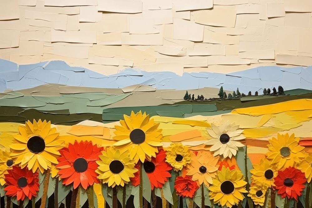 Sunflower landscape ripped paper art | Premium Photo Illustration ...