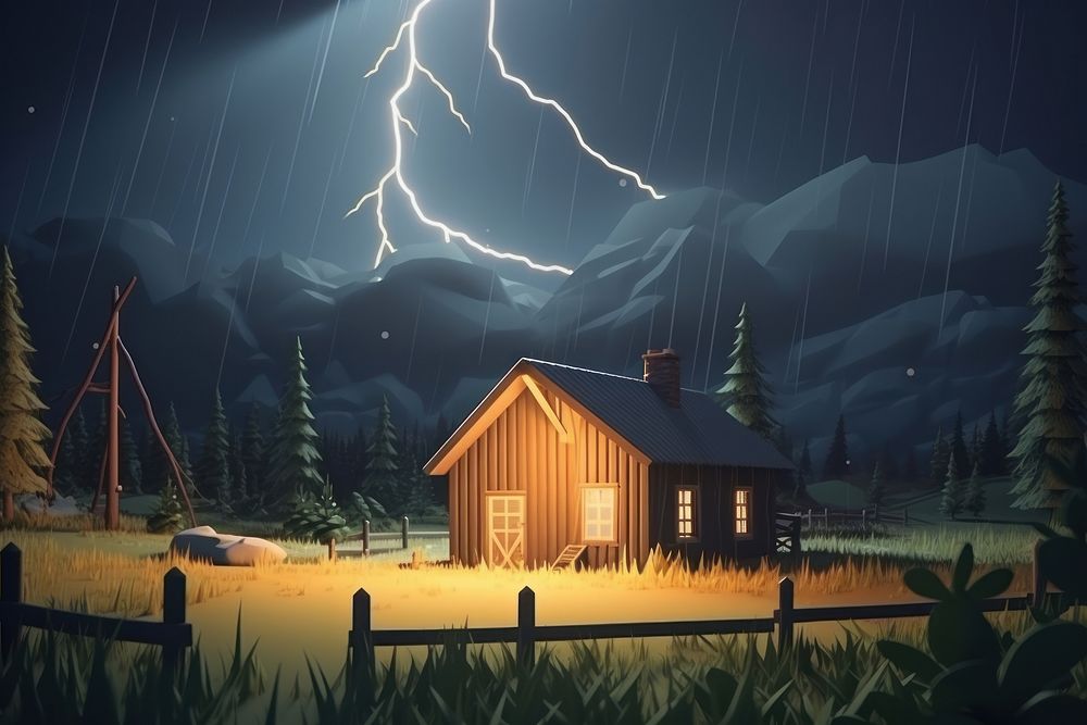 Heavy raining Fork lightning thunderstorm | Premium Photo Illustration ...