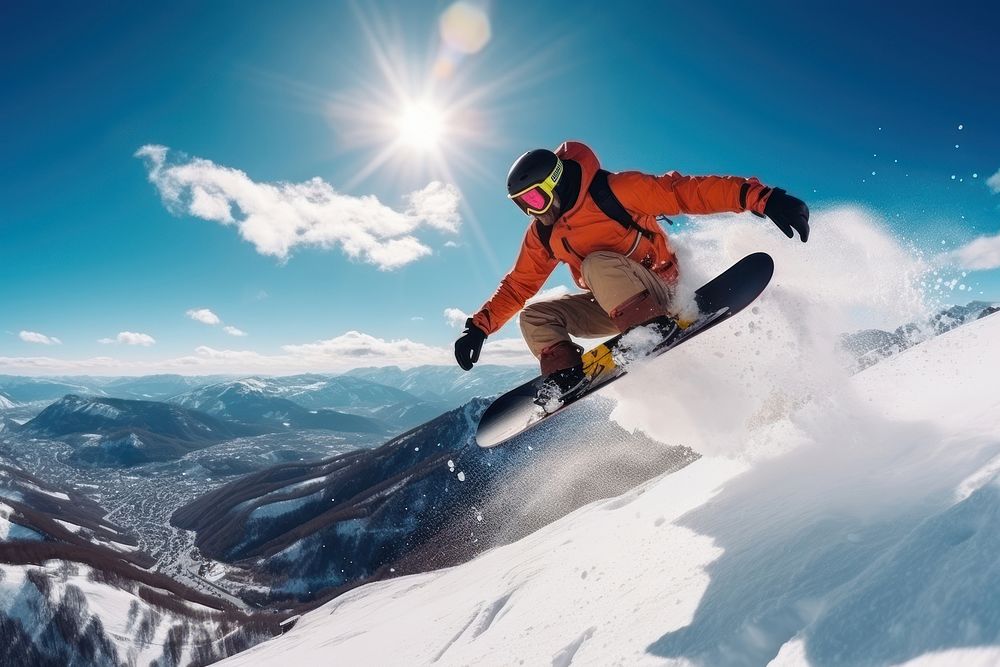 Jumping snowboard snowboarding recreation adventure | Premium Photo ...