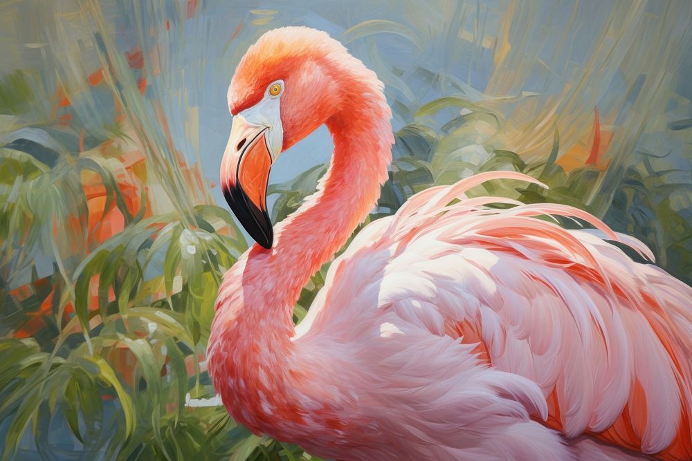 Flamingo bird painting animal beak | Free Photo Illustration - rawpixel