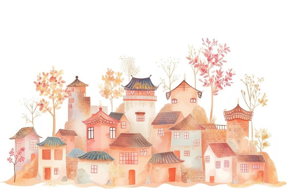 Village architecture building drawing. | Premium Photo Illustration ...