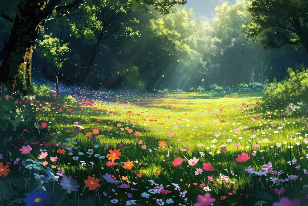 Colorful spring flower field forest | Premium Photo Illustration - rawpixel