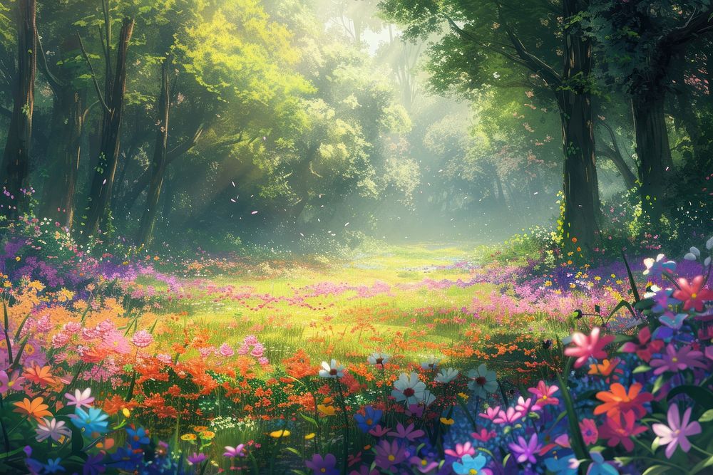 Colorful spring flower field forest | Premium Photo Illustration - rawpixel