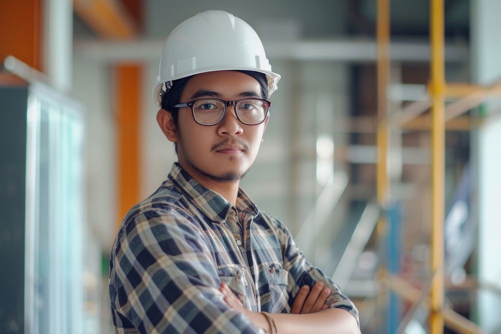 Filipino Engineer glasses hardhat helmet | Premium Photo - rawpixel