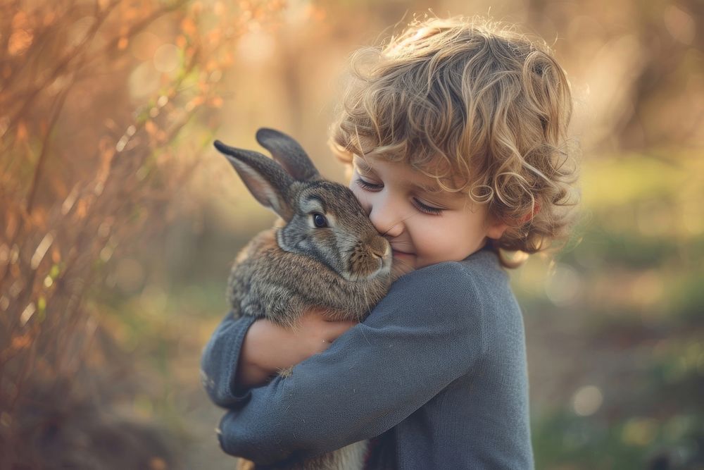 Kid hugging rabbit photography portrait | Free Photo - rawpixel