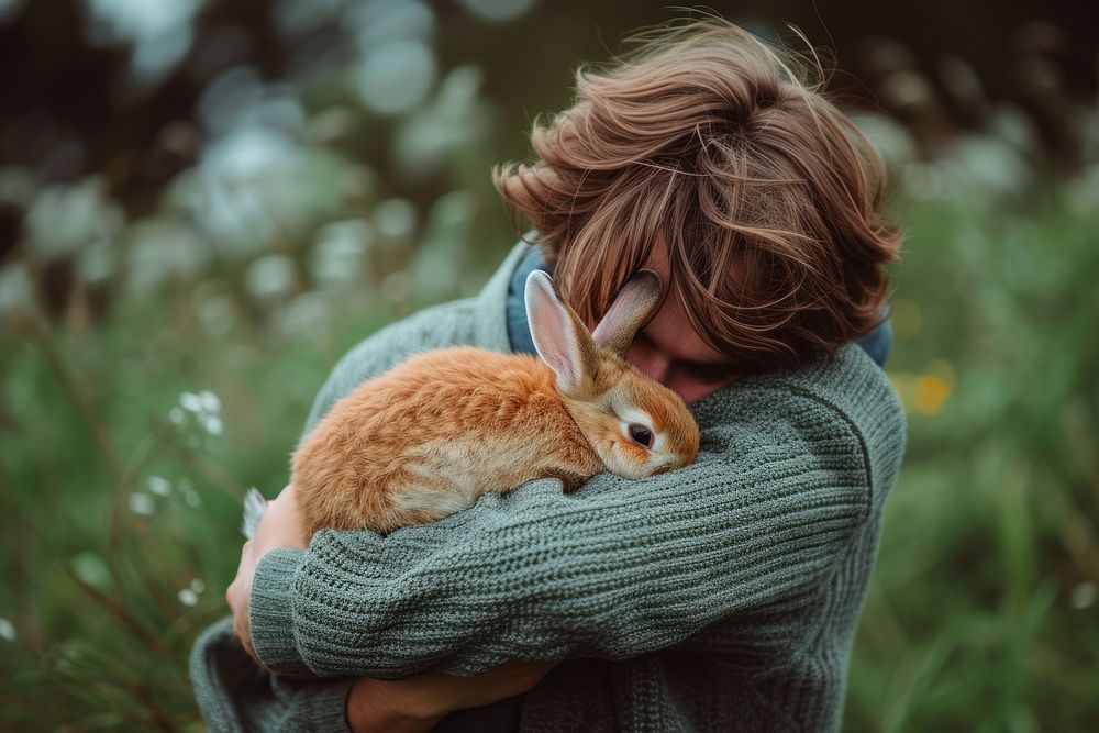 Person hugging rabbit outdoors animal | Premium Photo - rawpixel
