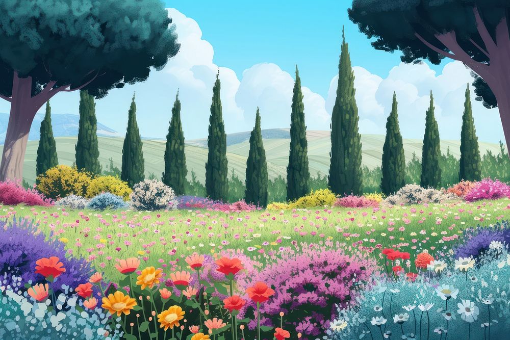 Backyard flower field tree. | Premium Photo Illustration - rawpixel