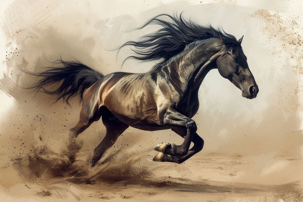 Wild horse stallion painting drawing. | Premium Photo Illustration ...