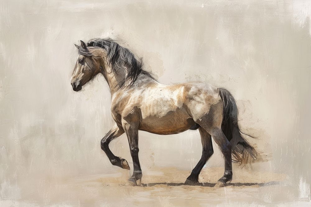 Wild horse painting stallion drawing. | Premium Photo Illustration ...