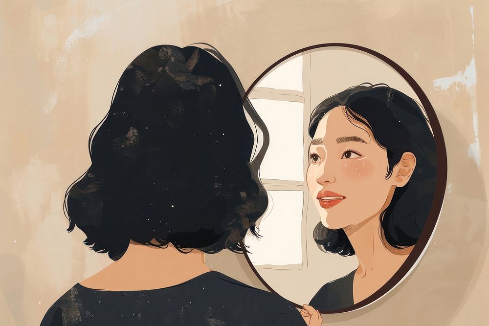woman smile her self mirror | Premium Photo Illustration - rawpixel