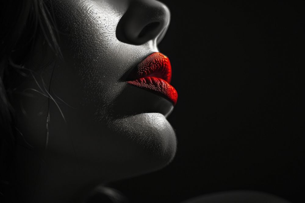 Woman red lip photography monochrome | Free Photo - rawpixel