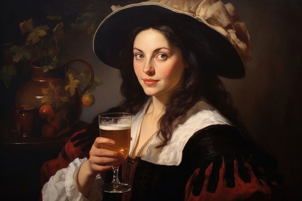 Woman holds beer painting portrait | Premium Photo Illustration - rawpixel