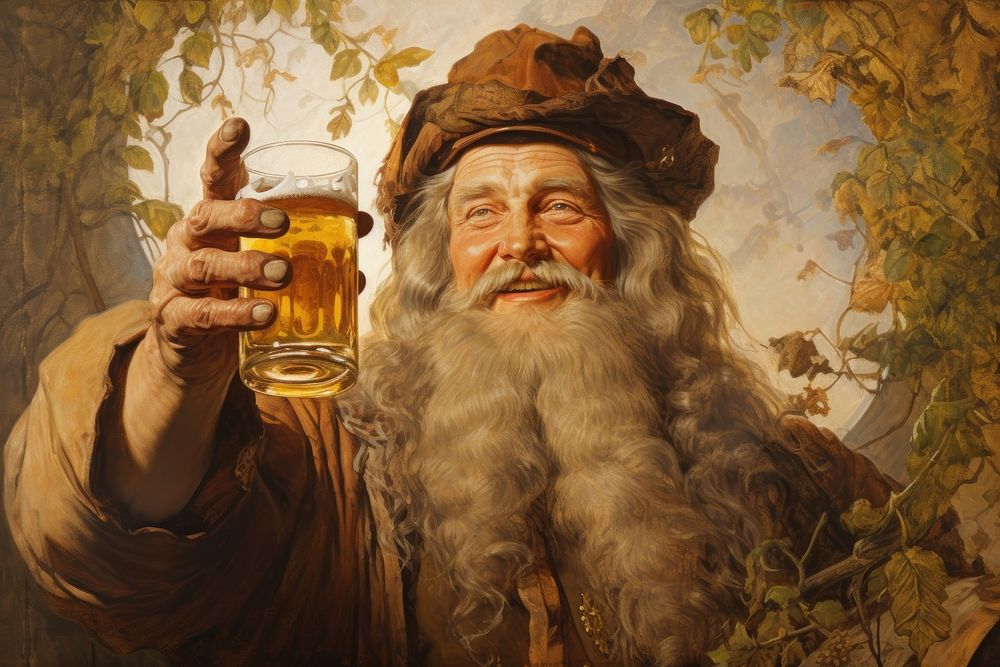 Man holds beer painting portrait | Free Photo Illustration - rawpixel