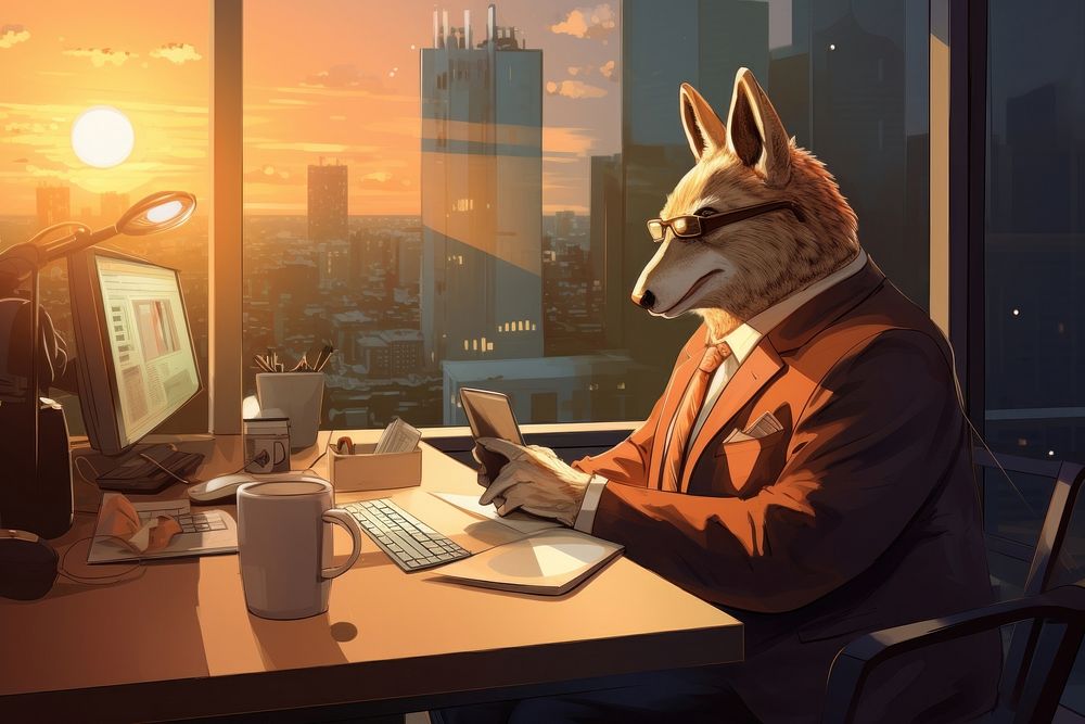 Illustration dog working computer office | Free Photo Illustration ...