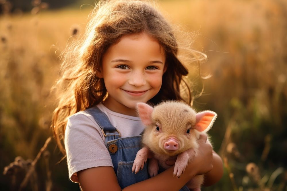 Girl farmer holding baby pig | Free Photo - rawpixel