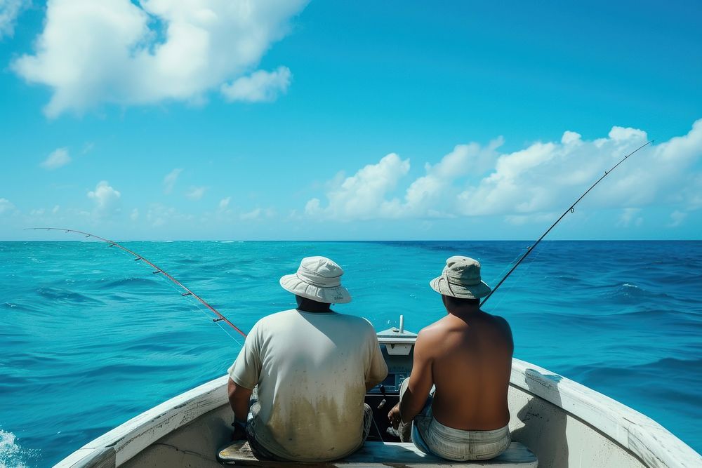 Two men fishing boat recreation | Free Photo - rawpixel